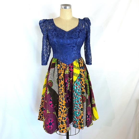 Vintage | Dresses | Vintage 8s Upcycled Prom Dress Small Graphic Print ...